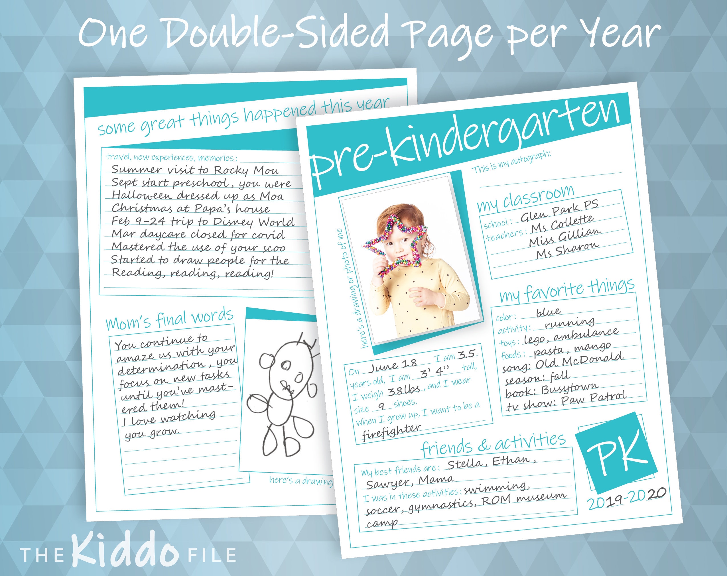 School Memory Box Printable Keepsake File Folder Insert Pages Memory ...