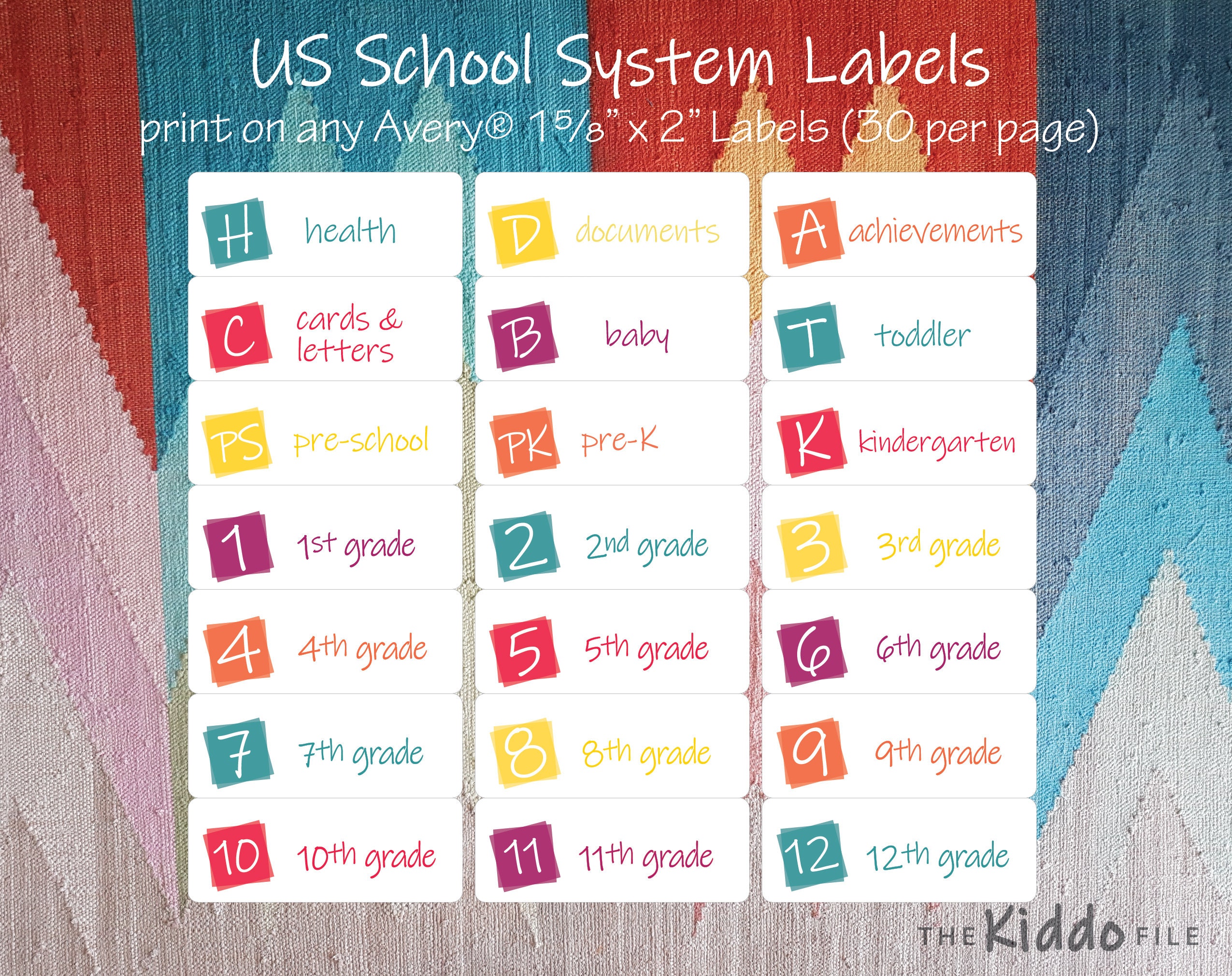 Milestone Tote School Years File Folder Labels for Kid's Keepsakes and ...