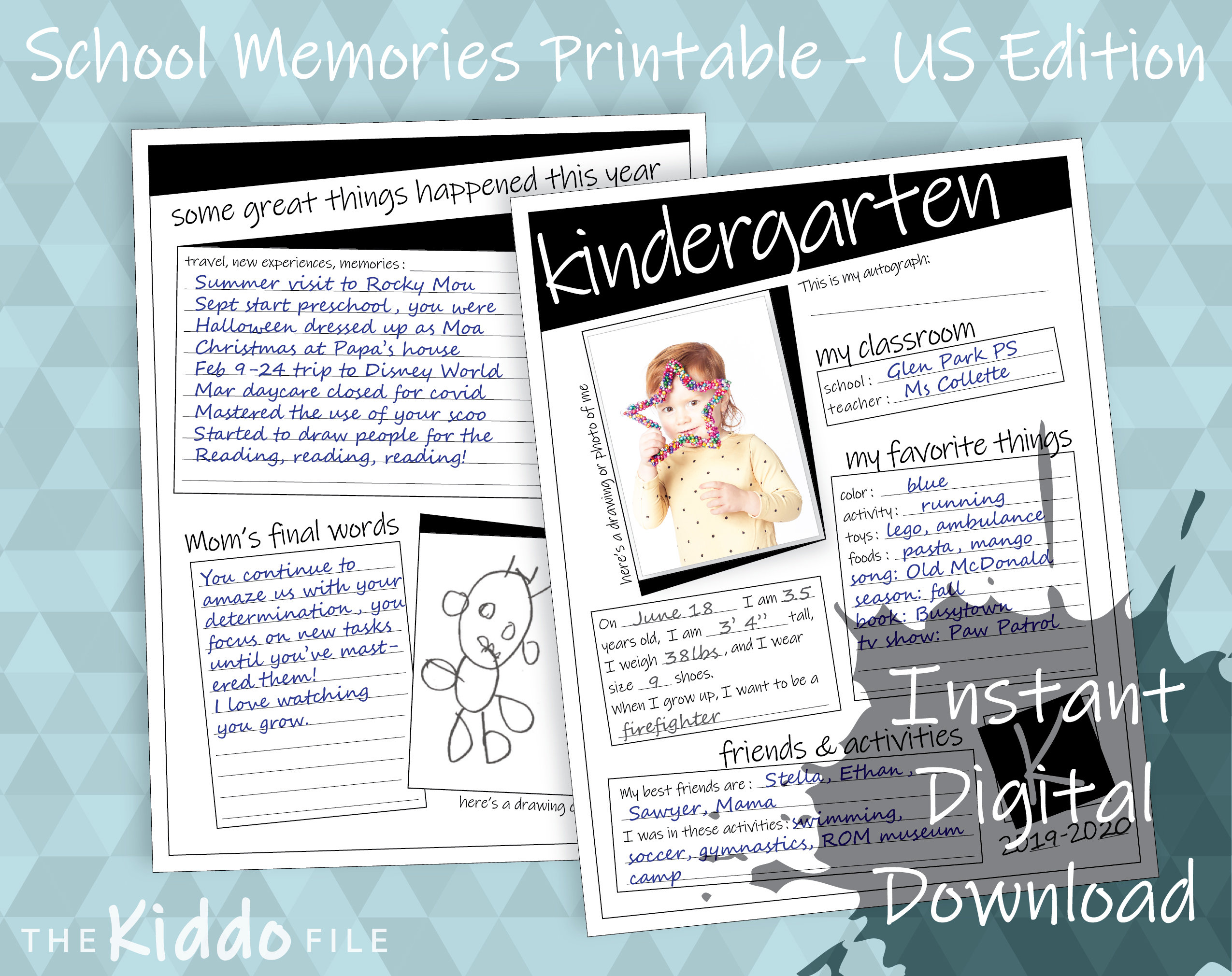 Yearly School Memories Printable Keepsake File Folder Insert Pages ...