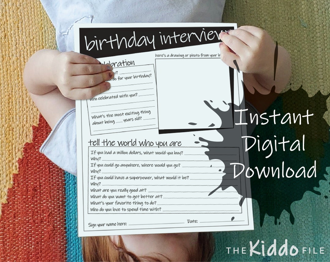 Birthday Interview Yearly Printable Keepsake Memory Album - Black ...
