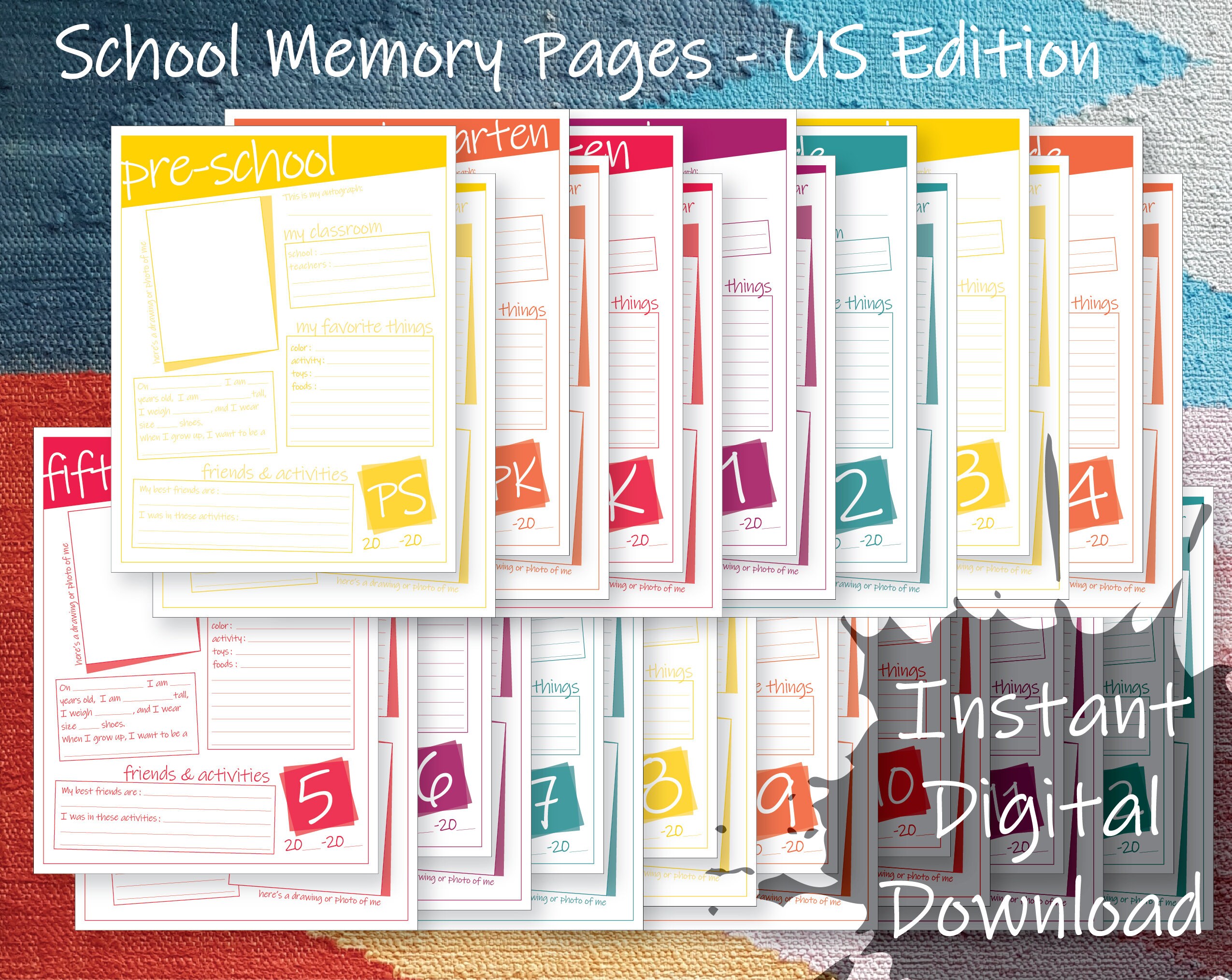 School Memory Box Printable Keepsake Milestone Tote File Folder Insert ...