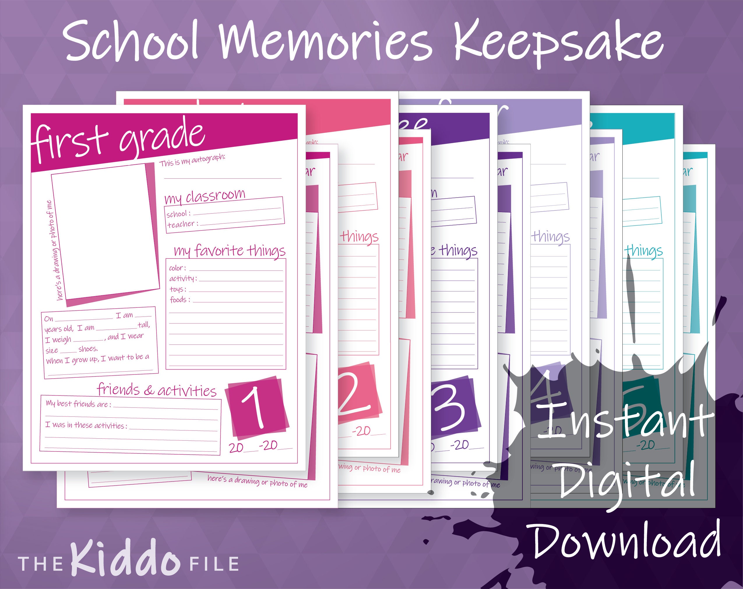 Yearly School Memories Printable Keepsake File Folder Insert Pages ...