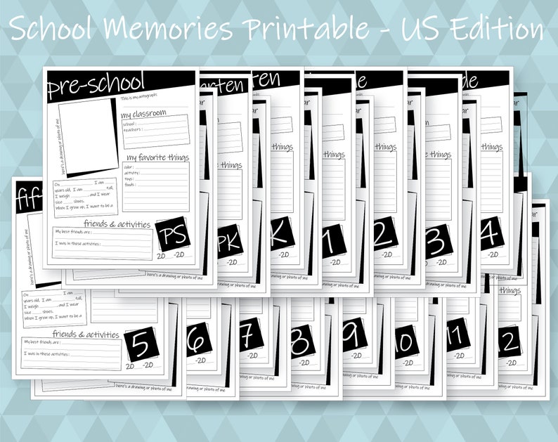 Milestone Tote School Memories Printable Keepsake File Insert Pages Mom ...