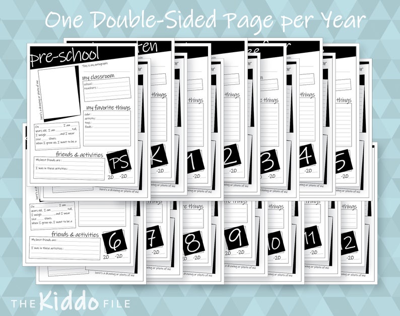 Yearly School Memories Printable Keepsake File Folder Insert Pages ...