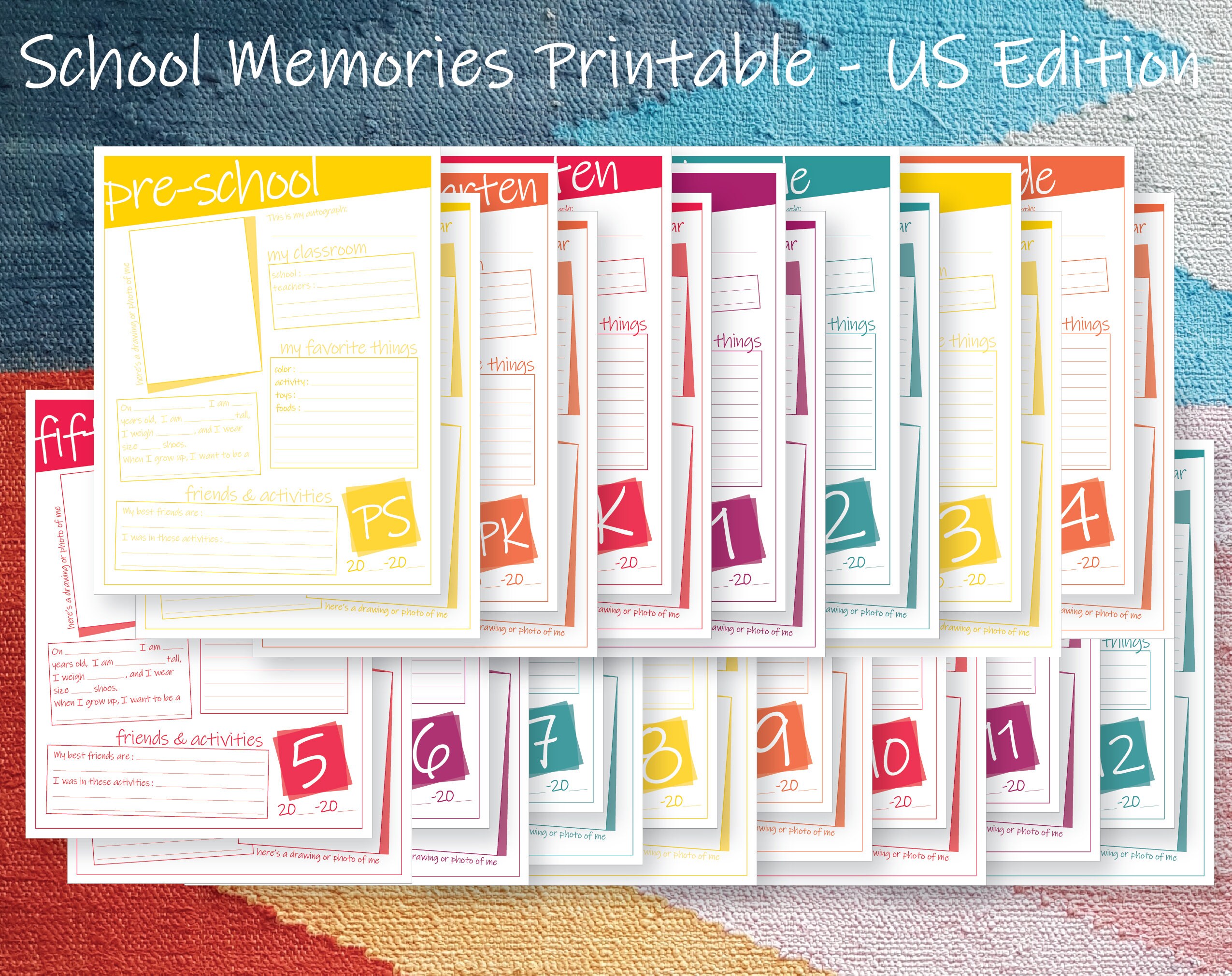 Milestone Tote School Memories Printable Keepsake File Insert - Etsy