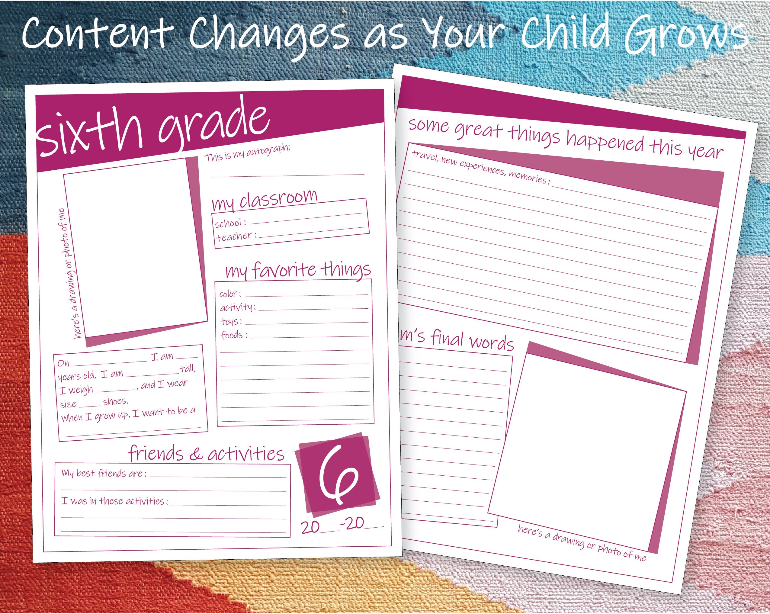 US Printable Kids Yearly School Memory Page School File Box | Etsy