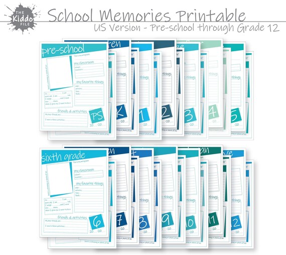 School Memory Box Printable Keepsake File Folder Insert Pages | Etsy
