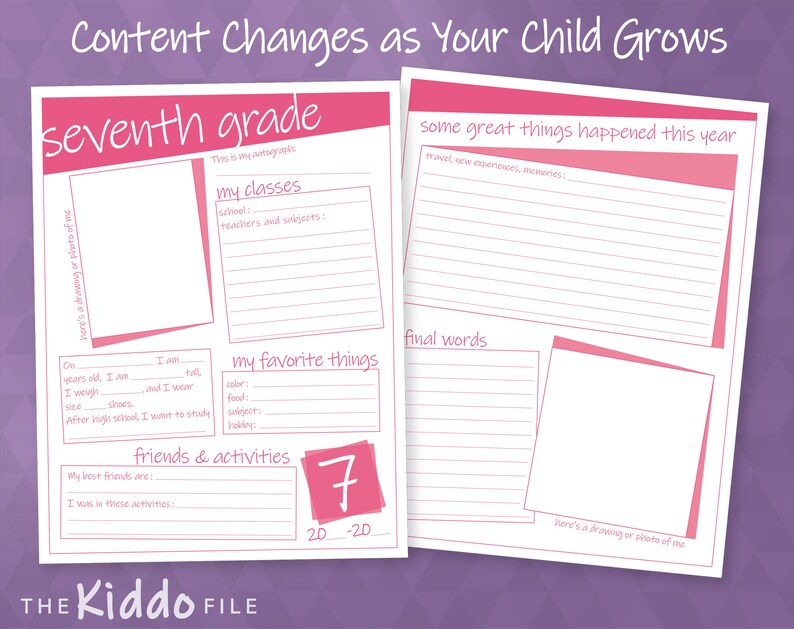 Yearly School Memories Printable Keepsake File Folder Insert - Etsy