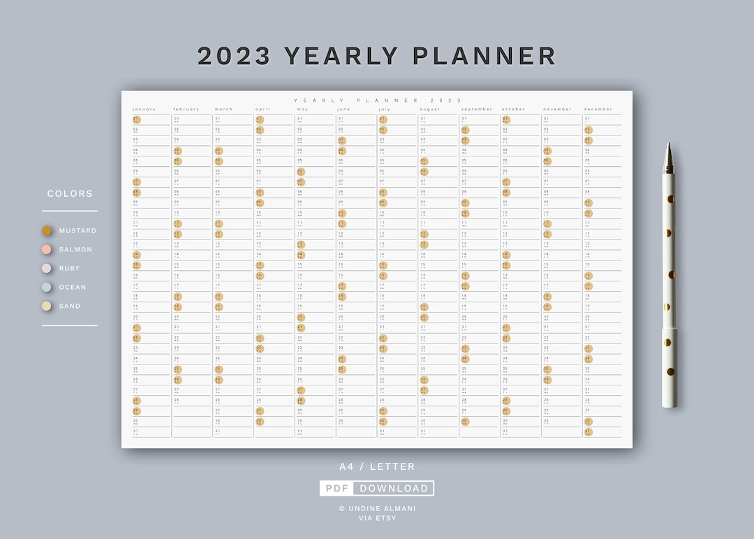 Minimalist Yearly Planner 2023 · A3, A4, A5 & Letter · Cute A3 Calendar ...