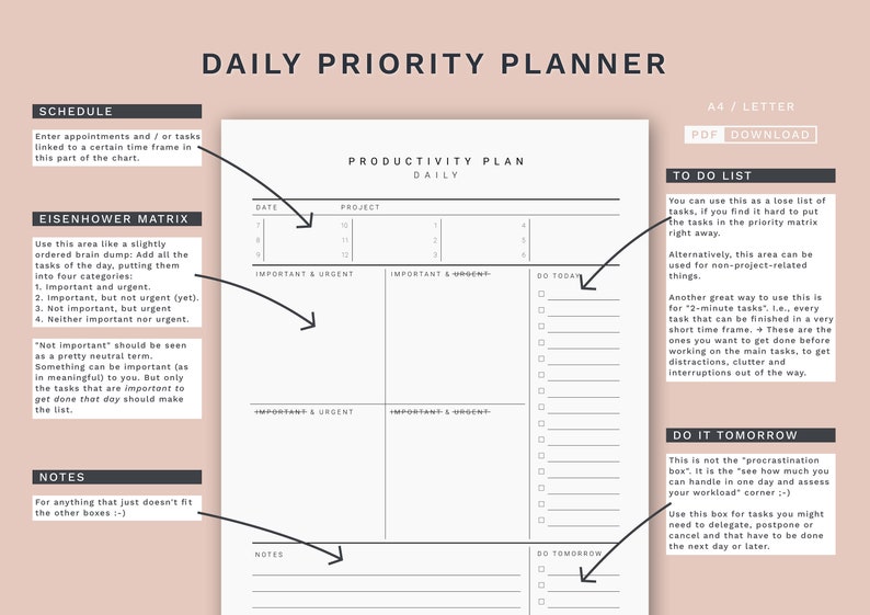 Minimalist Task Priority Matrix · PDF · Productivity Planner / Decision Matrix / Eisenhower ...