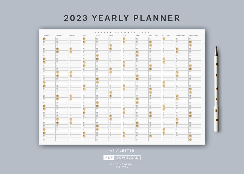 Minimalist Yearly Planner 2023 · A3, A4, A5 & Letter · Cute A3 Calendar ...