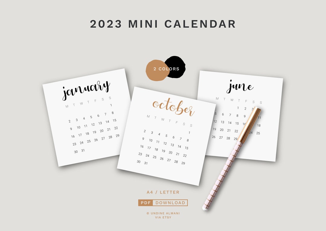 2023 Mini Calendar · Printable PDF · 3×3 and 2×2 Layout · Handlettering ...