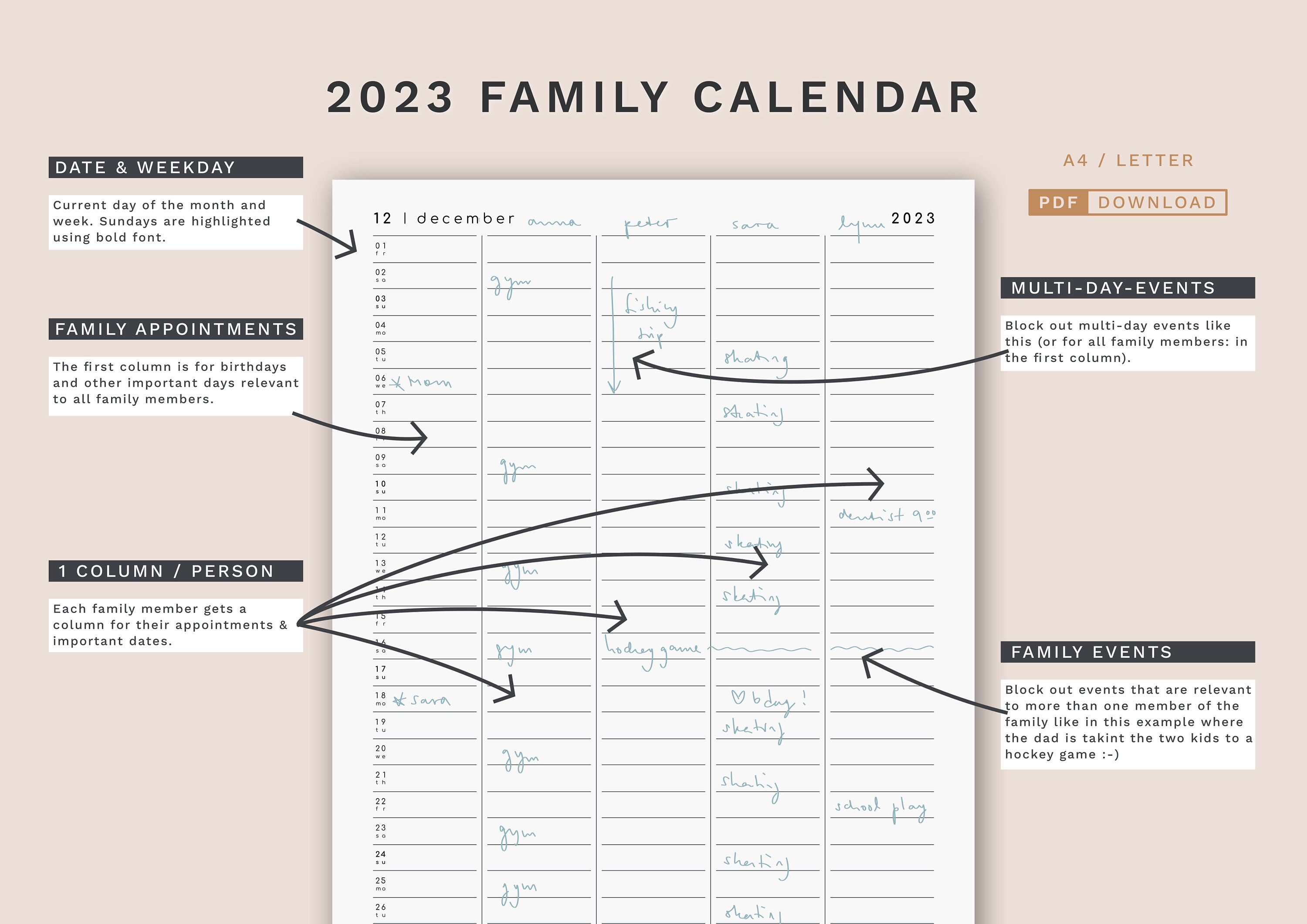 Minimalist Monthly Family Planner 2023 PDF Printable A4 A3 & - Etsy