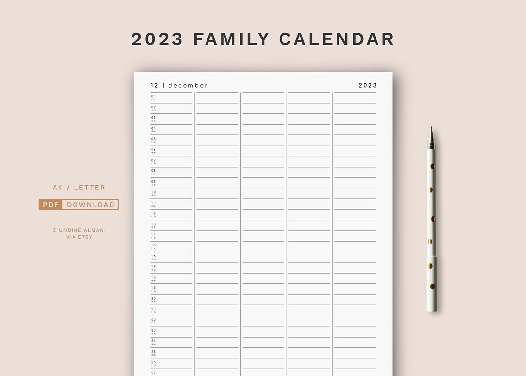 Minimalist Monthly Family Planner 2023 PDF Printable A4, A3 & Letter ...