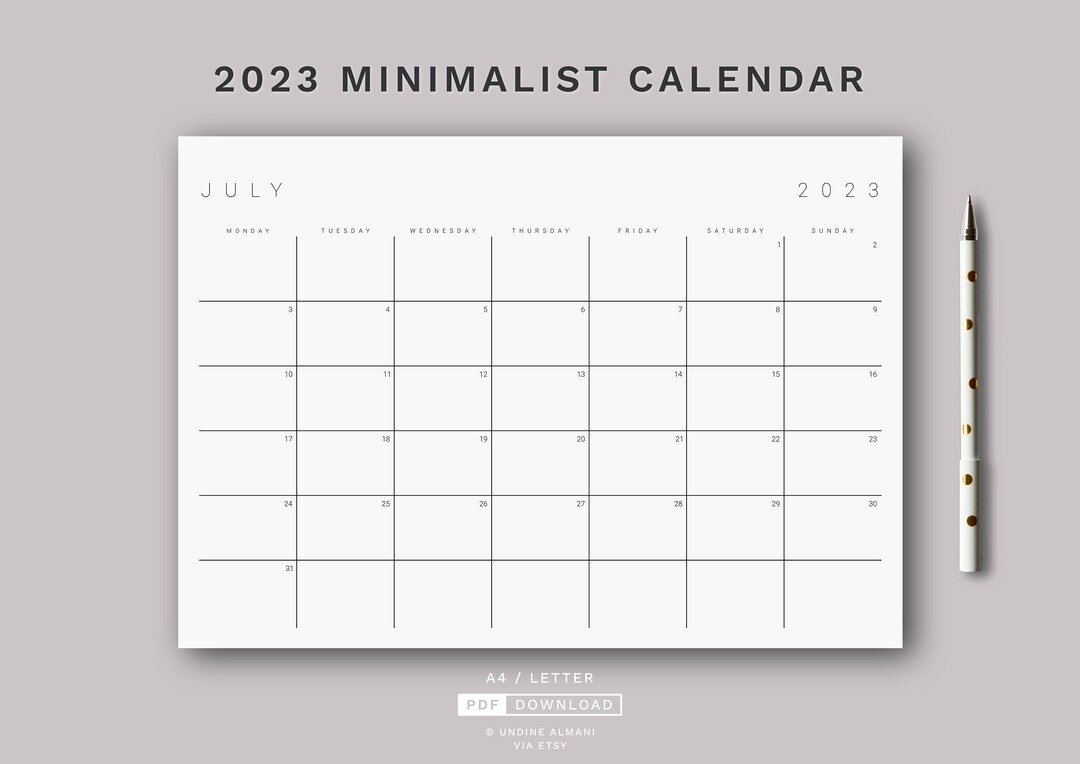 Ultra Minimalist Calendar 2023 Printable PDF Letter/a4 Grid Calendar ...