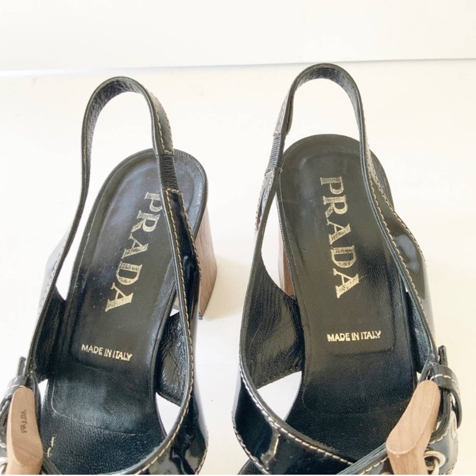 Vintage Prada Black Leather Chunky Heel Sandals - Etsy