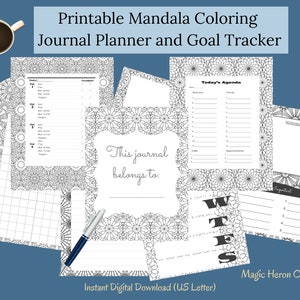 Printable Mandala Coloring Journal Planner and Goal Tracker - Etsy