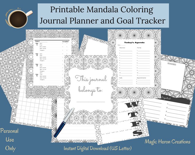 Printable Mandala Coloring Journal Planner and Goal Tracker - Etsy