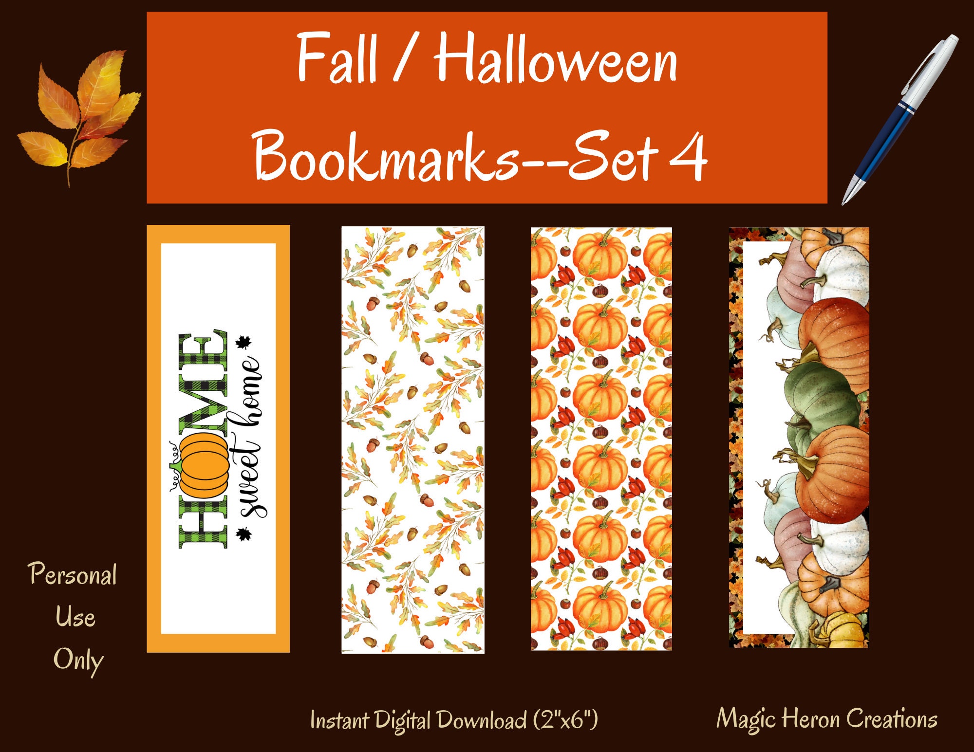 Fall Bookmarks, Fall Bookmarks Set Printable, Autumn Bookmark Set ...