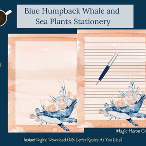 Blue Humpback Whale and Sea Plants -- Watercolor -- Printable Letter ...