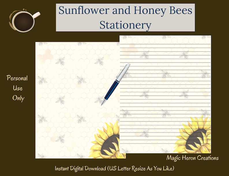 Letter Writing – Sunflower & Honey Bees Printable Stationery – Digital ...