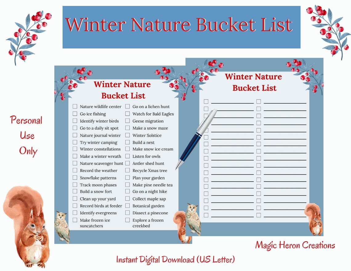Winter Nature Bucket List Printable, Nature Printables, Nature ...