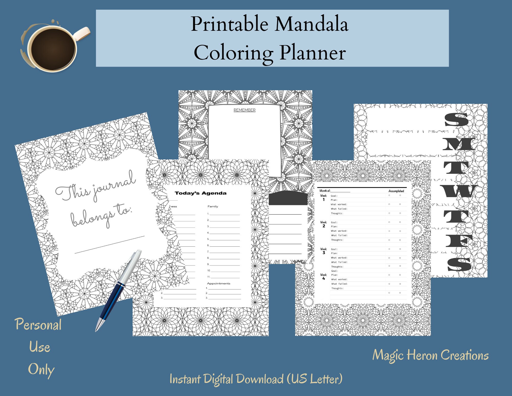 Printable Mandala Coloring Planner - Etsy