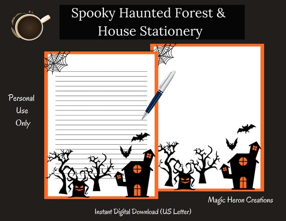 Halloween Spooky Haunted Forest and House Stationery Writing - Etsy