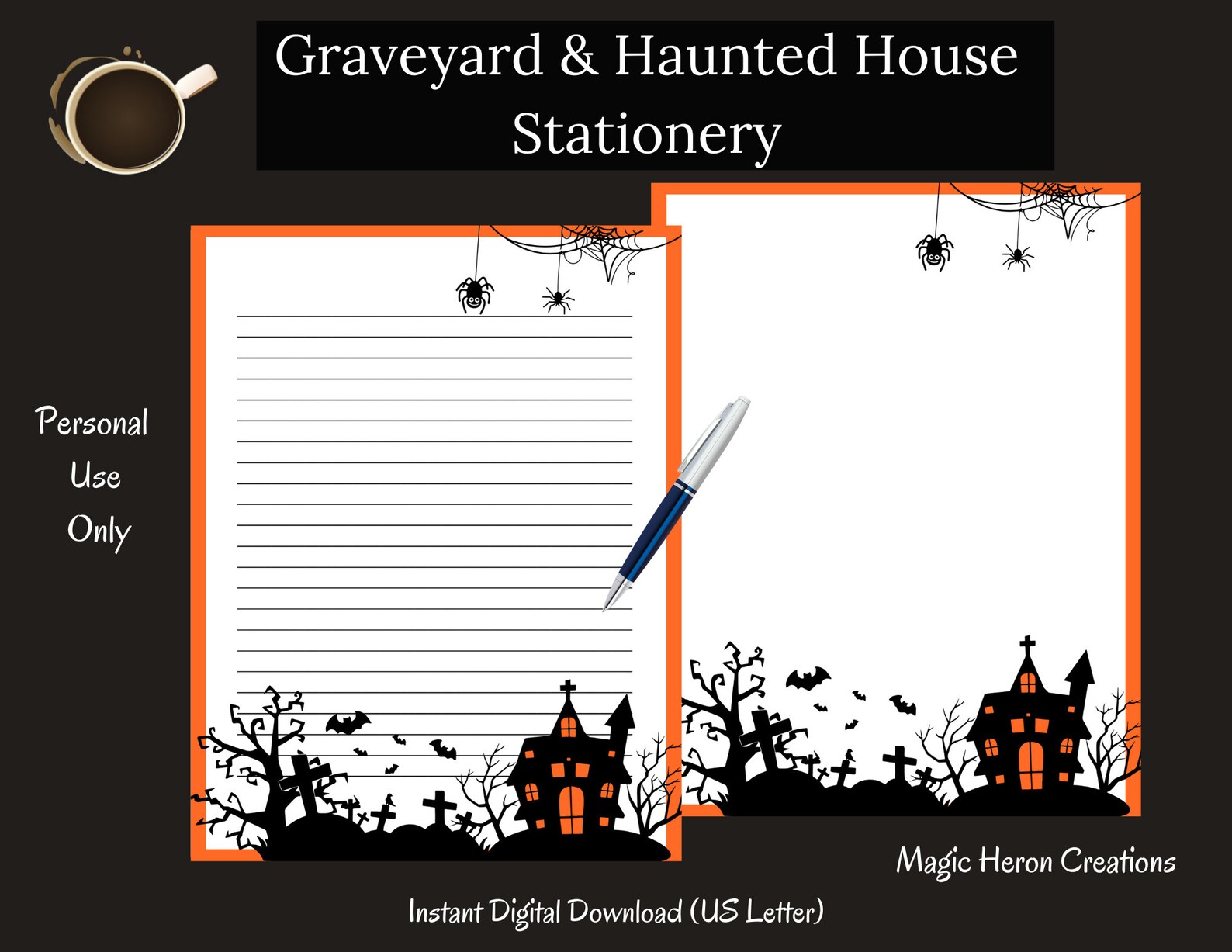 Halloween Graveyard Cemetery Scene Bats and Spooky Haunted House ...