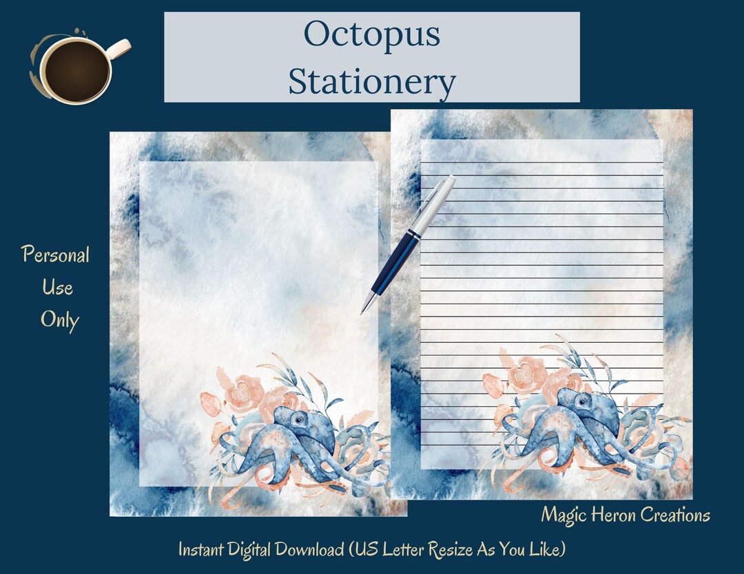 Octopus -- Watercolor -- Printable Letter Writing Paper -- Stationery ...