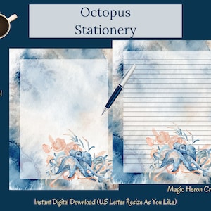 Octopus -- Watercolor -- Printable Letter Writing Paper -- Stationery ...