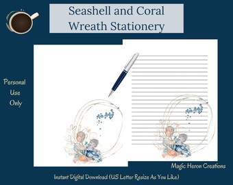 Seashell Watercolor Printable Letter Writing Paper | Etsy