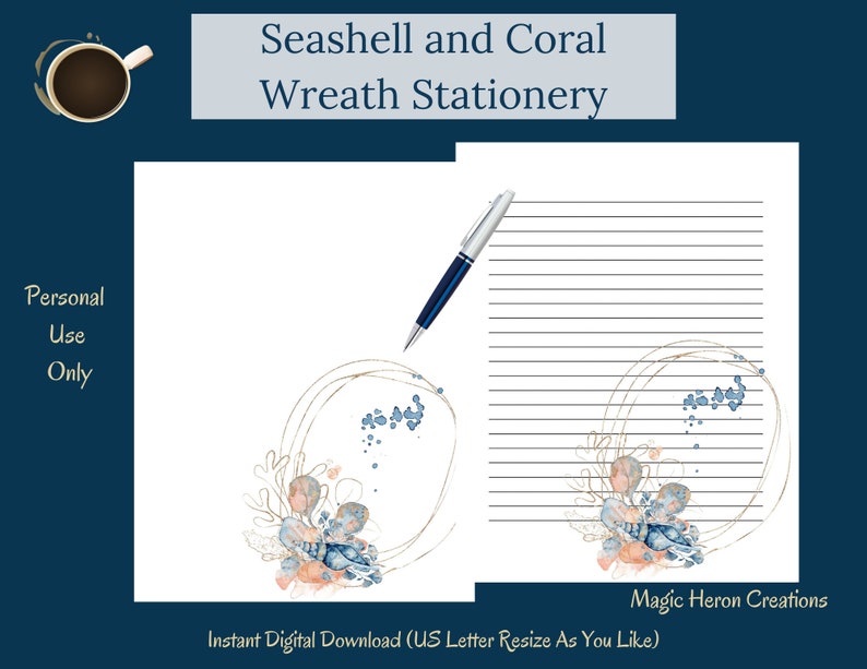 Seashell and Coral Wreath -- Watercolor -- Printable Letter Writing ...