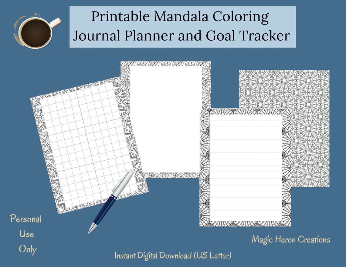 Printable Mandala Coloring Journal Planner and Goal Tracker - Etsy