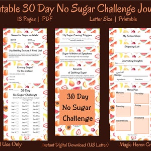 Sugar Detox, 30 Day Challenge Printable, No Sugar Challenge Journal ...