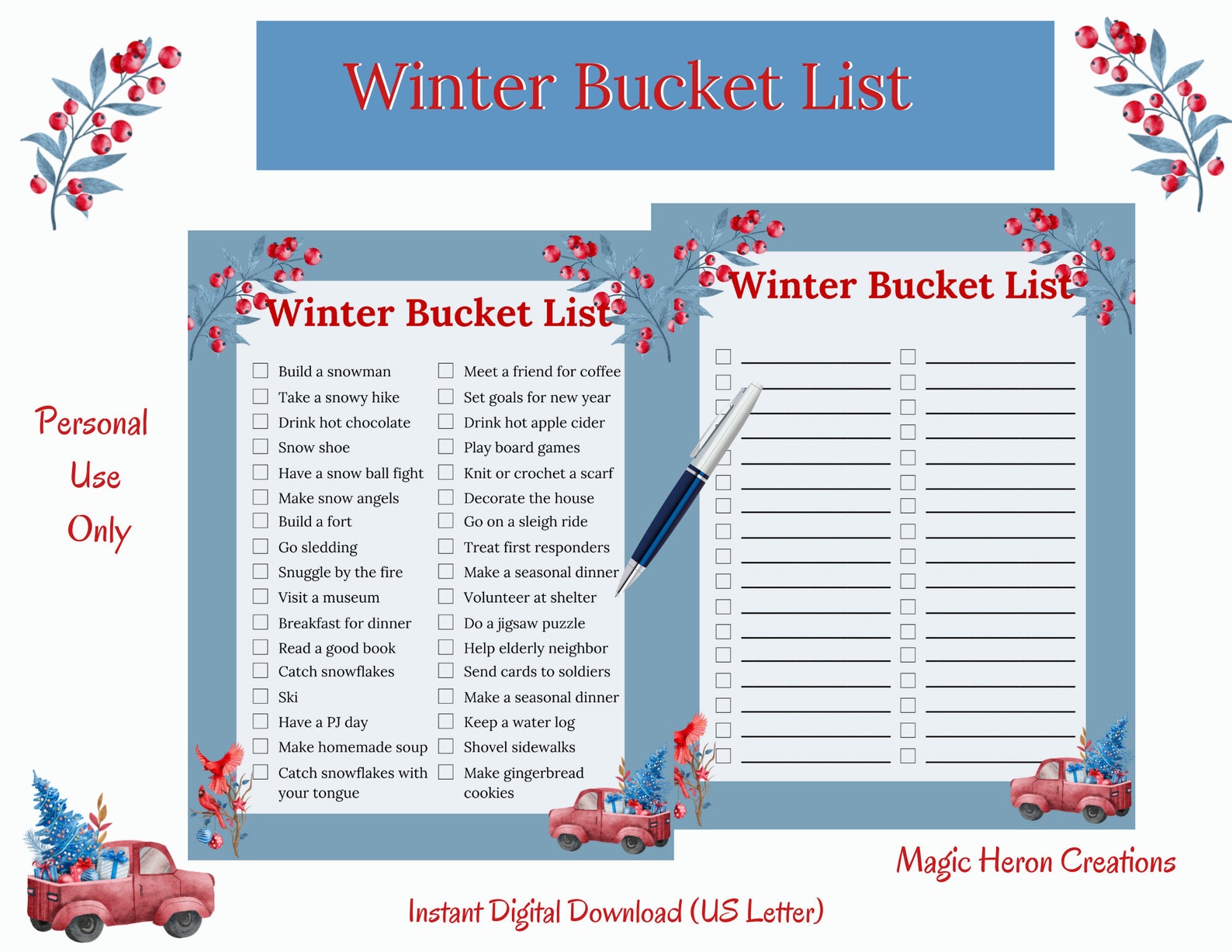 Winter Bucket List Printable, Winter Things, Winter to Do List, Fun ...