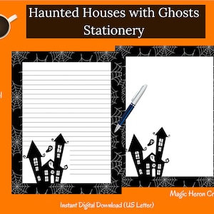 Halloween Haunted House With Ghosts Stationery Writing Paper ...