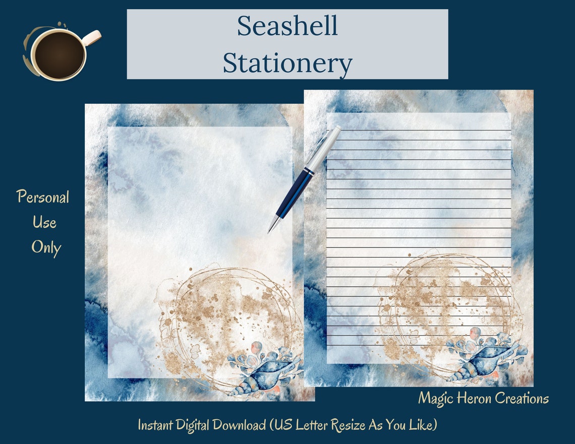 Seashell -- Watercolor -- Printable Letter Writing Paper -- Stationery ...