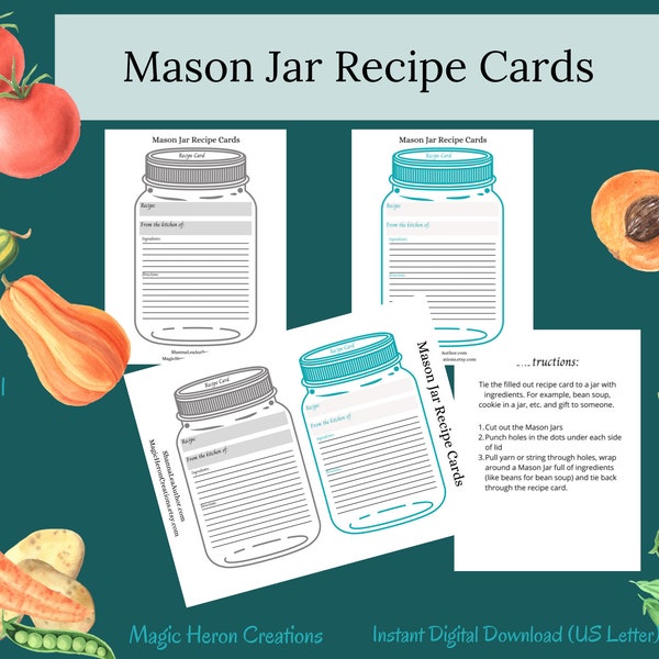 Mason Jar Recipe Cards - Etsy