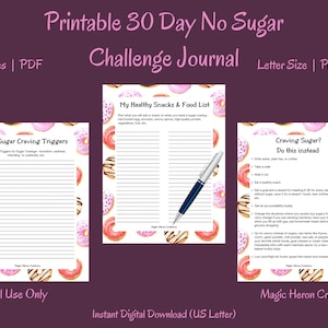 Sugar Detox, 30 Day Challenge Printable, No Sugar Challenge Journal ...