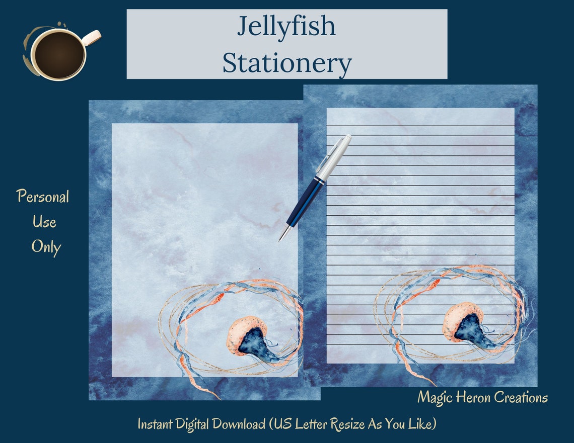 Jellyfish -- Watercolor -- Printable Letter Writing Paper -- Stationery ...