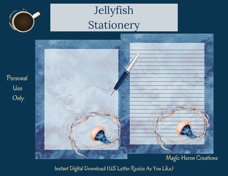 Jellyfish -- Watercolor -- Printable Letter Writing Paper -- Stationery ...