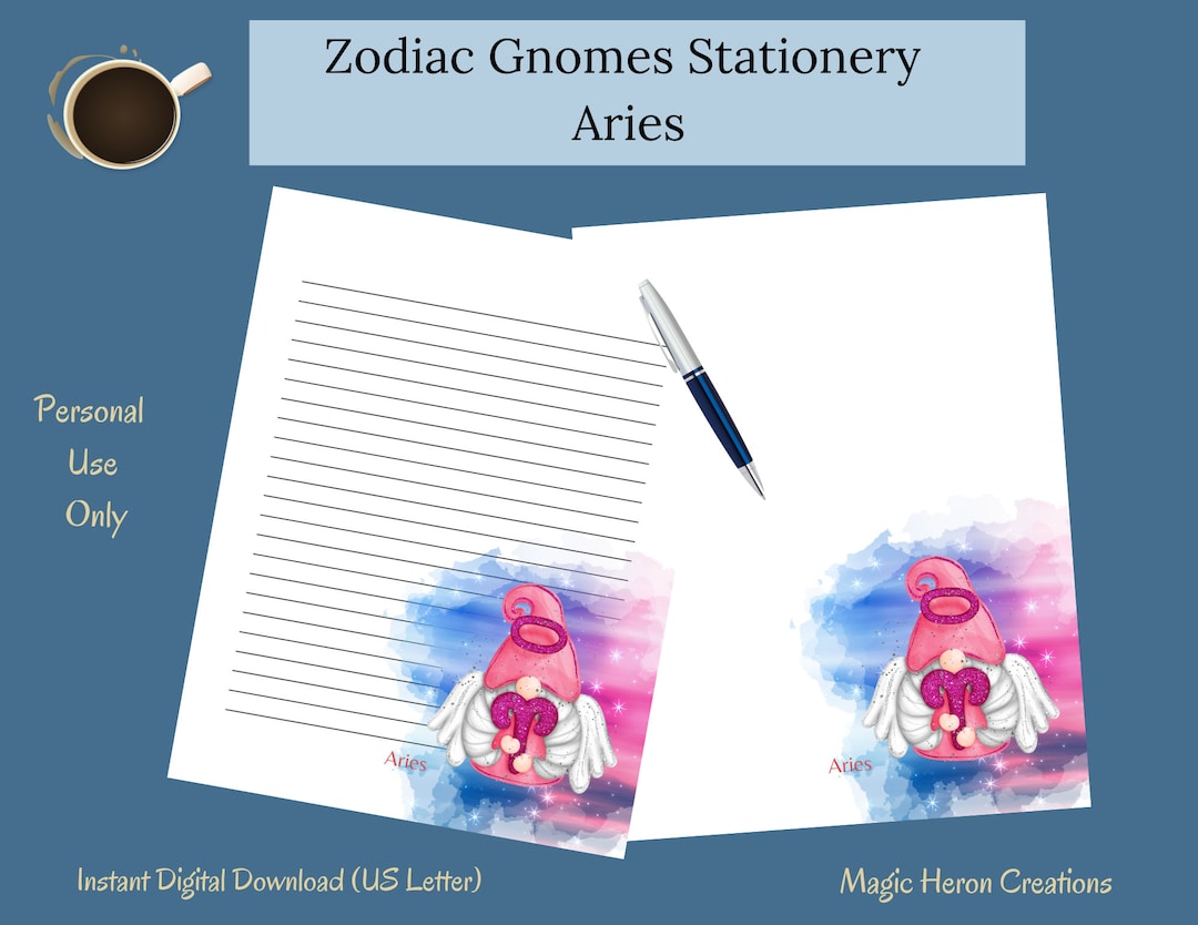 Aries Gnome Printable Stationery Set, Letter Writing Paper, Lined ...