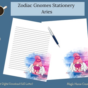 Aries Gnome Printable Stationery Set, Letter Writing Paper, Lined ...