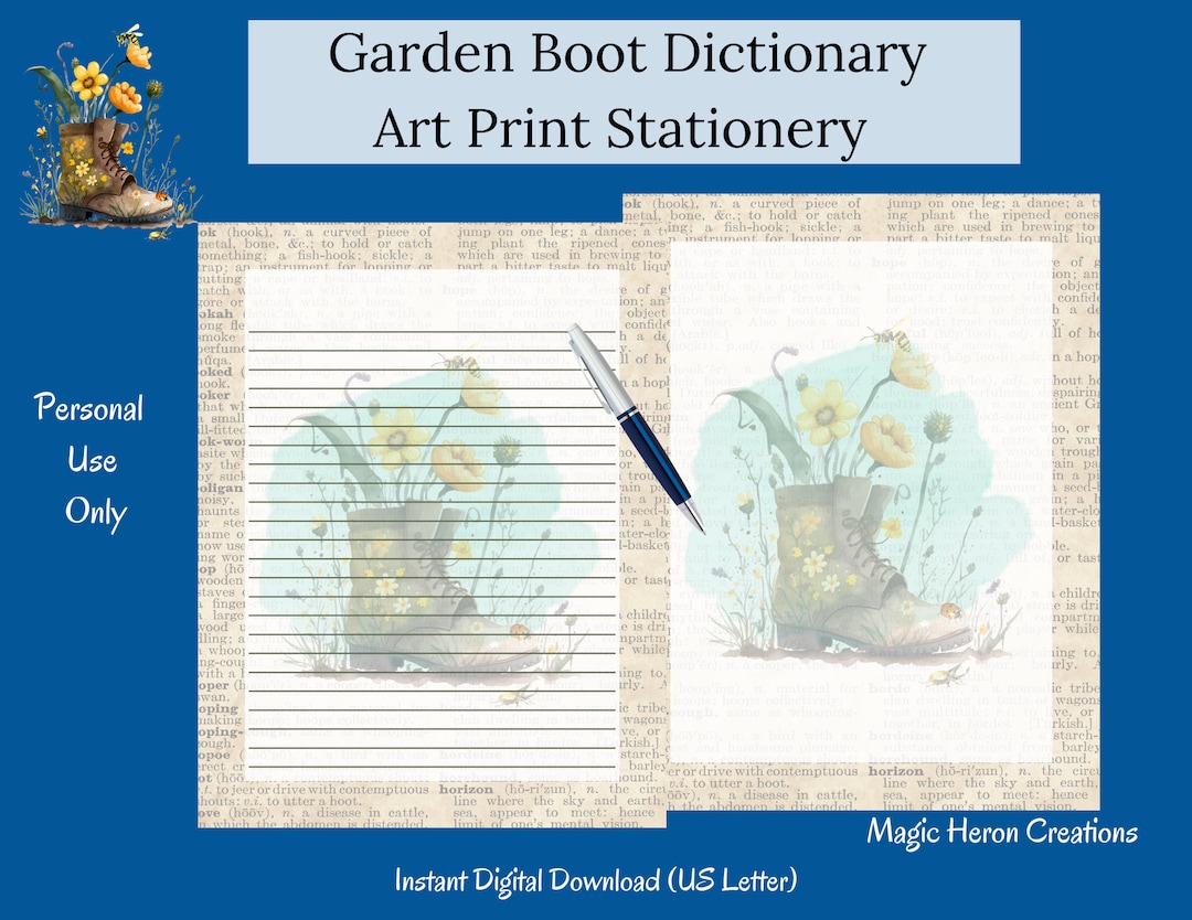 Dictionary Printable, Garden Boot Butterfly Floral Stationery, Old Book ...