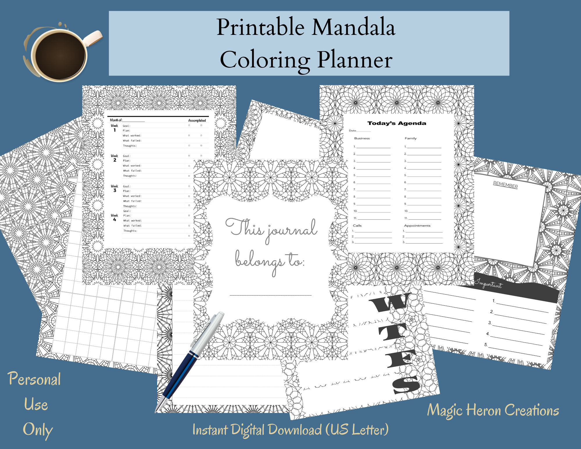 Printable Mandala Coloring Planner - Etsy