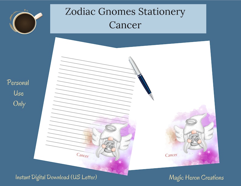 Cancer Gnome Printable Stationery Set, Letter Writing Paper, Lined ...