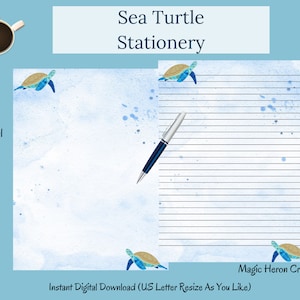Letter Writing – Sea Turtle Watercolor Printable Stationery – Digital ...