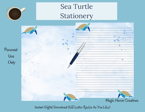 Letter Writing Sea Turtle Watercolor Printable Stationery - Etsy