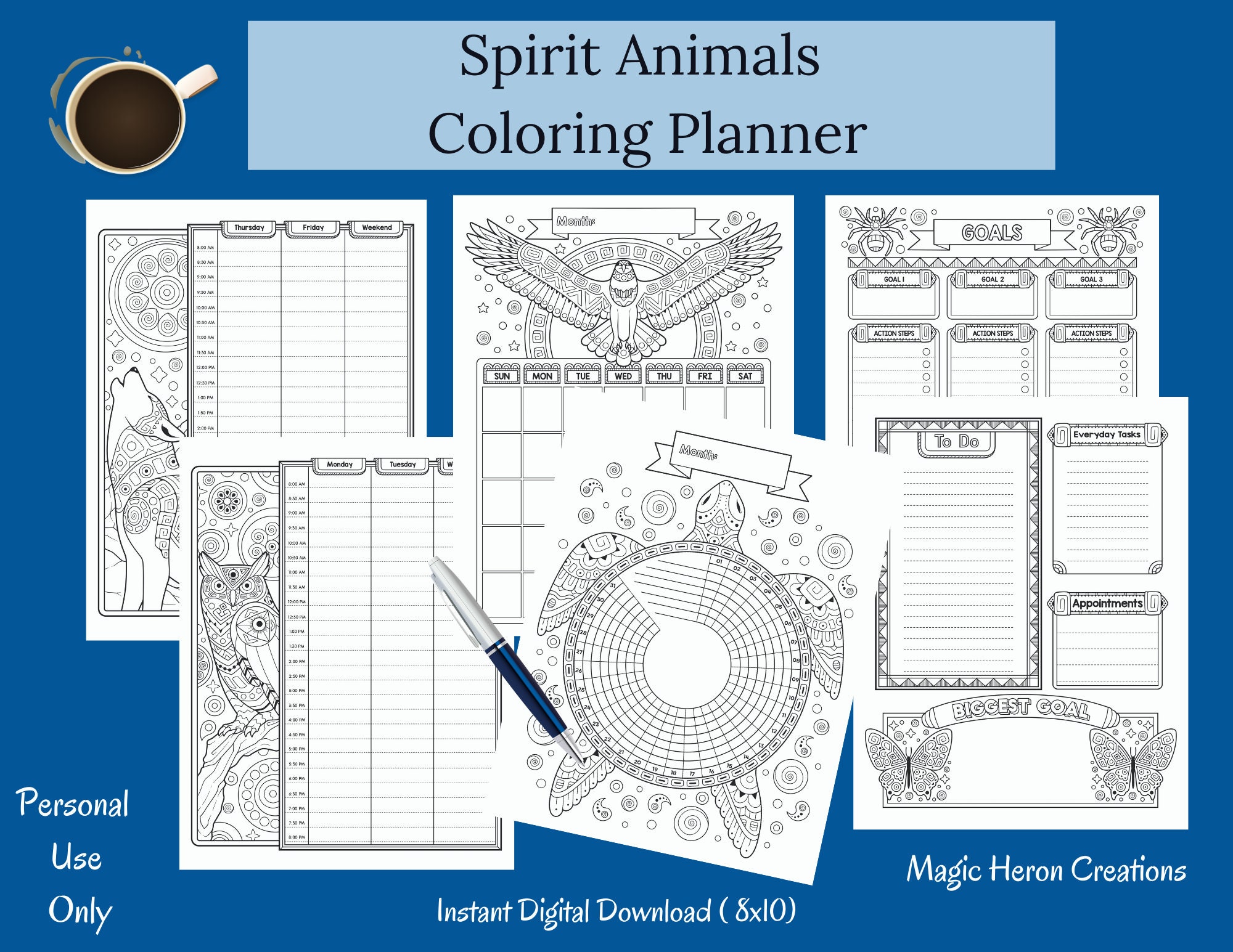 Spirit Animals Coloring Pages Planner Journal, Guía de animales, Animal ...